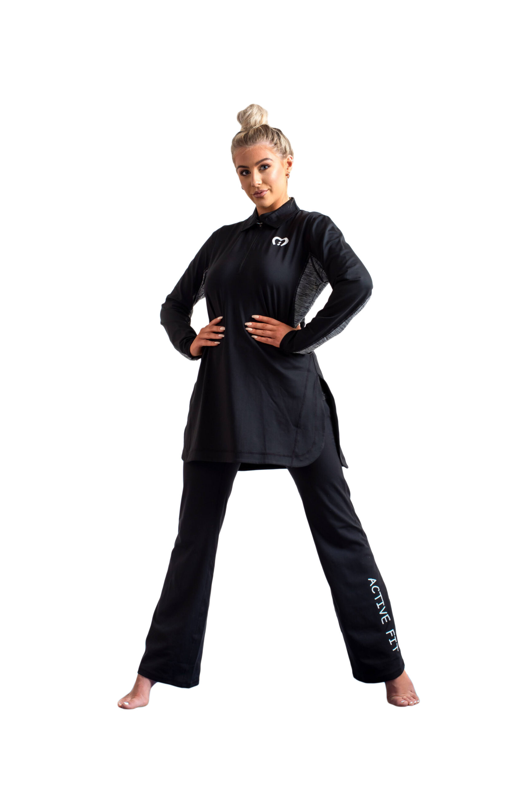 Aqua Contrast Half Zip Long line Tunic (TUNIC TOP ONLY) - Modestly Active